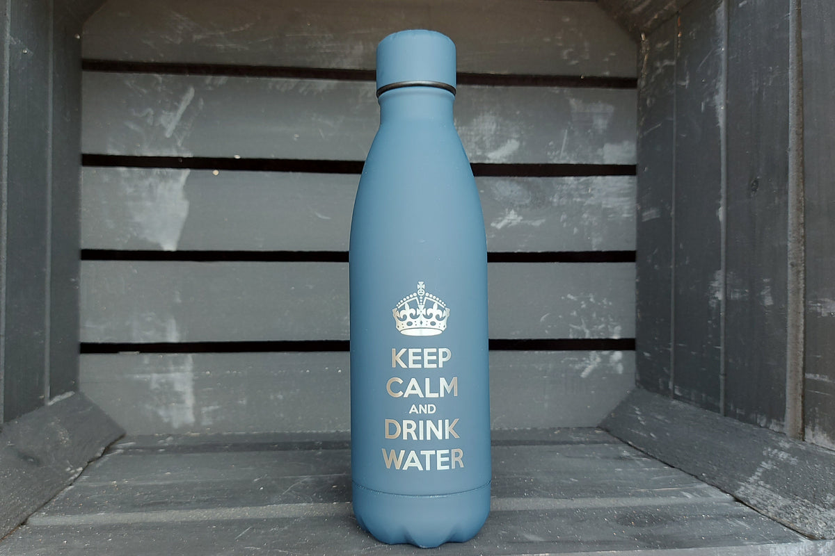 Blauwe metalen drinkfles | Leuke designs | Woody Woodcutter